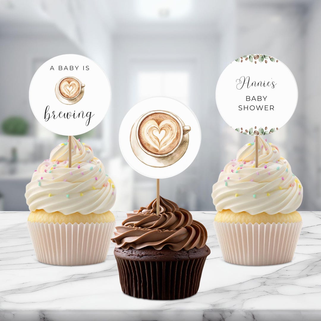 Coffee Bean Baby Shower Cupcake Toppers, Printable Baby is Brewing Bun ...