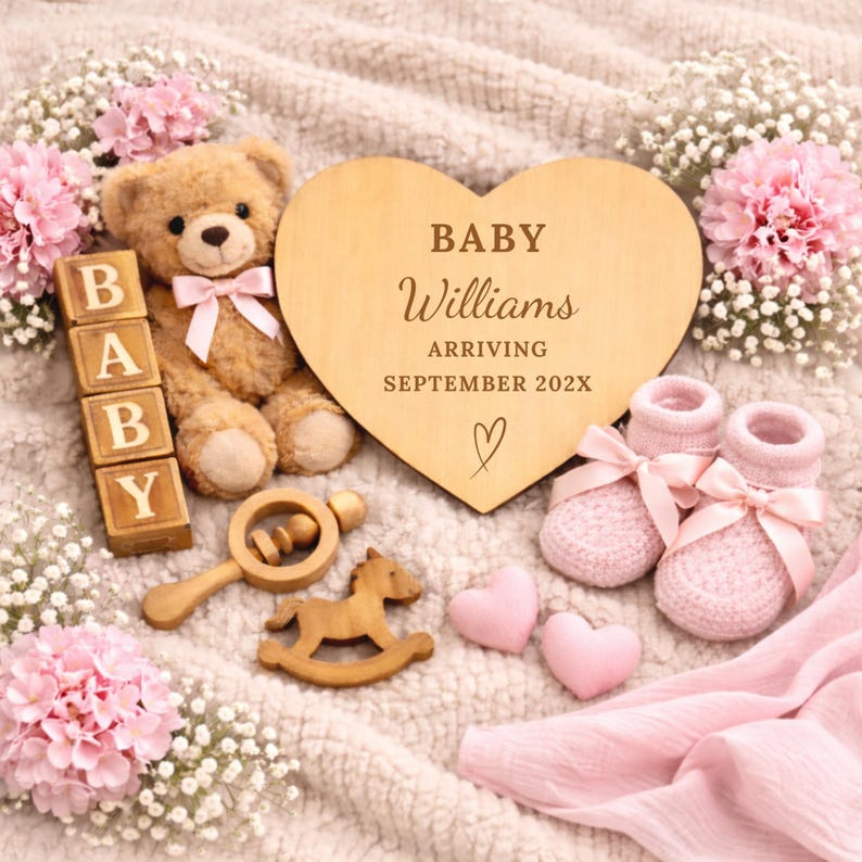 Baby Girl Pregnancy Announcement: Floral Teddy Bear Social Media Reveal ...