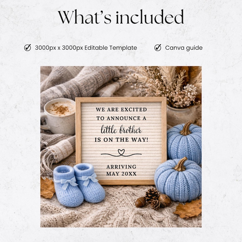 Little Brother Fall Pregnancy Announcement Template, Editable Autumn ...