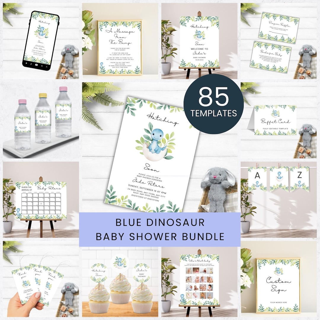 Hatching Soon Baby Shower Bundle, Boys Dinosaur Printable Signs & Games ...