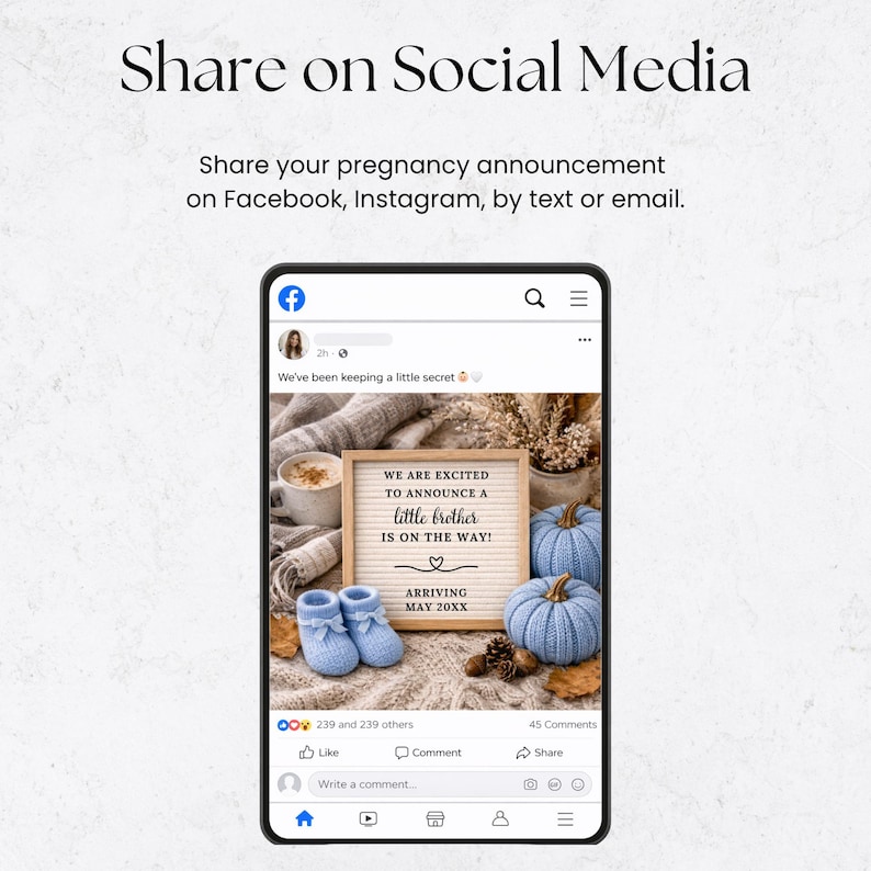 Little Brother Fall Pregnancy Announcement Template, Editable Autumn ...