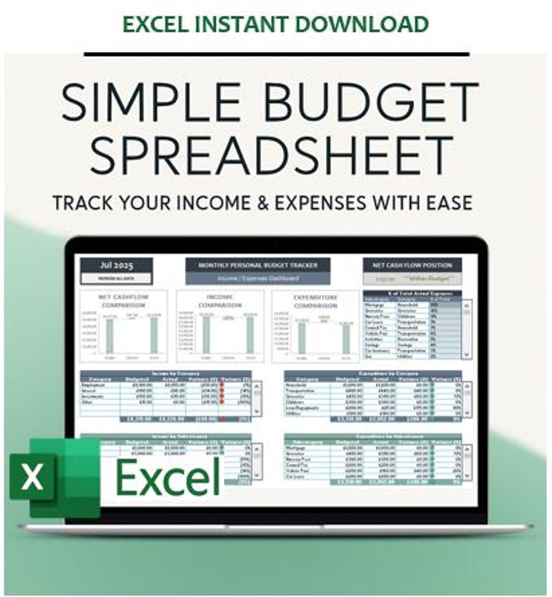 Excel Budget Planner Spreadsheet | Personal Finance Tracker | Monthly ...