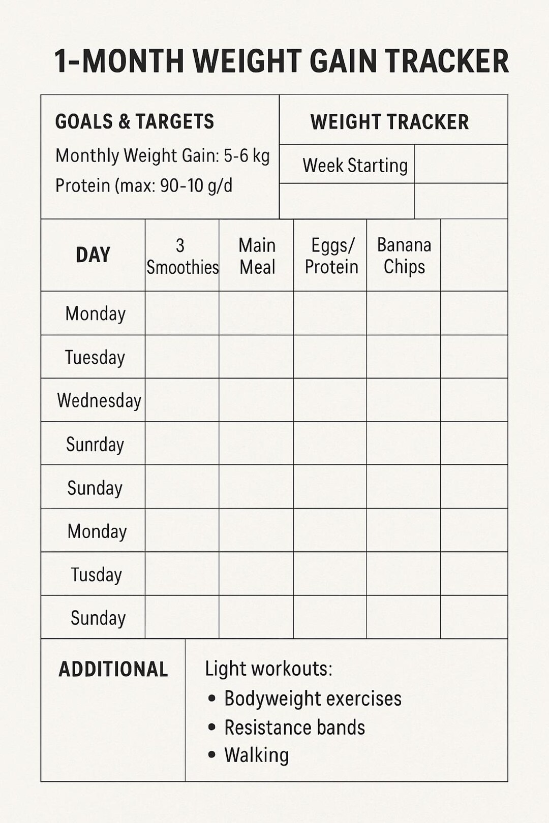 Printable PDF Weight Gain Tracker - Etsy