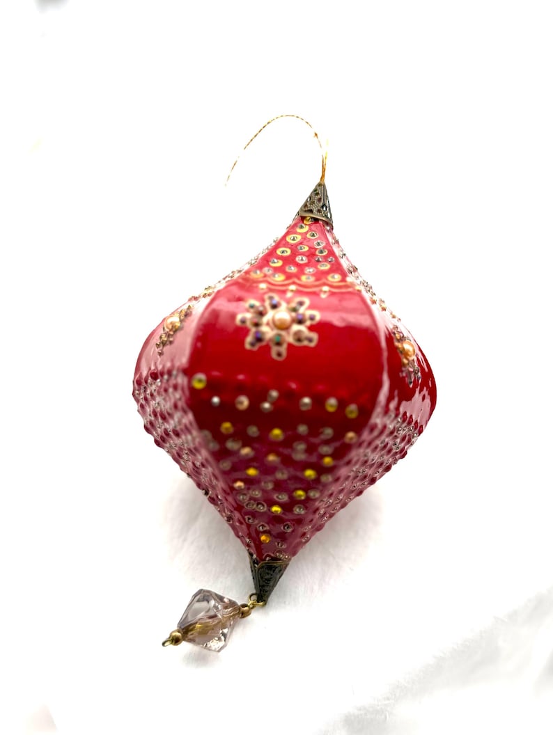 Hand Painted Sparkling Paper Mache 6-sided Christmas Ornament ...