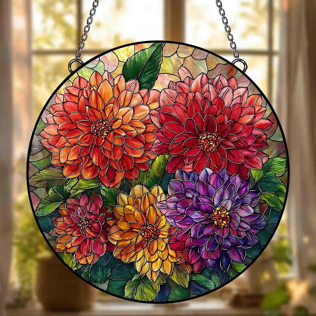 Dahlia Flower Stained Glass Suncatcher, Dahlia Window Hangings, Flower ...