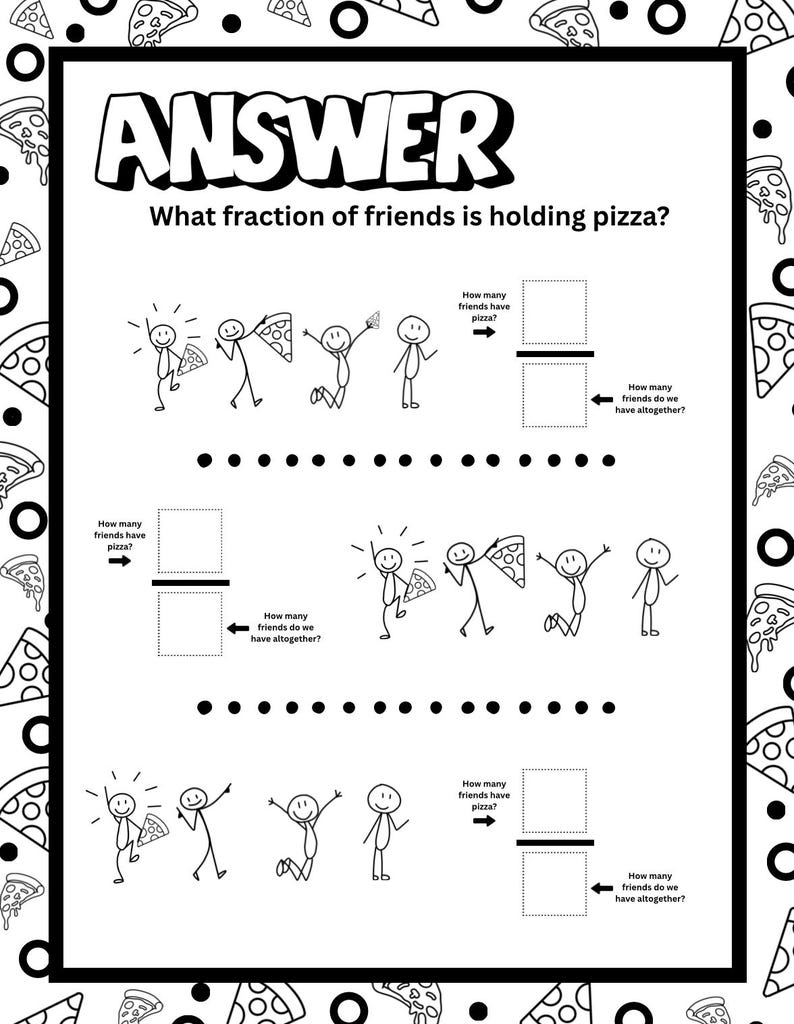 Pizza Fractions Printable Pack - Fun Fraction Worksheets for Kids (K-2 ...
