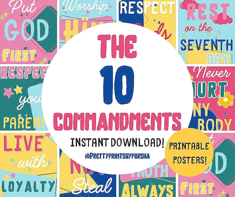 10 Commandments Printable Poster Digital Download Home Decor Sunday ...