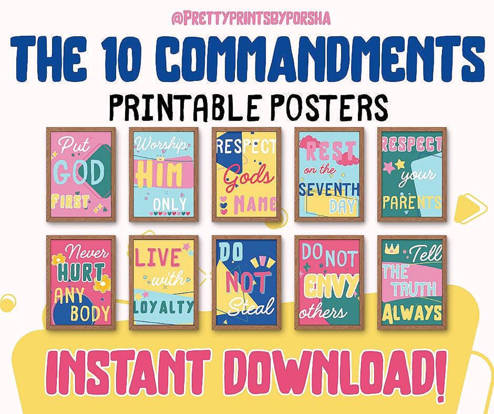 10 Commandments Printable Poster Digital Download Home Decor Sunday ...