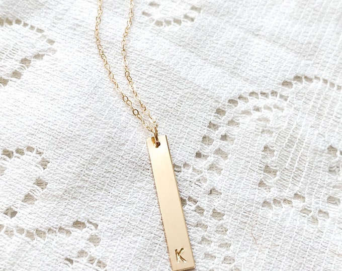 Personalized Vertical Initial Bar Necklace Gold Filled, Rose Gold ...