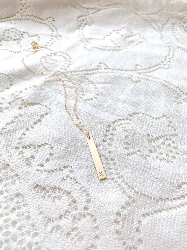 Personalized Vertical Initial Bar Necklace Silver Gold Rose - Etsy