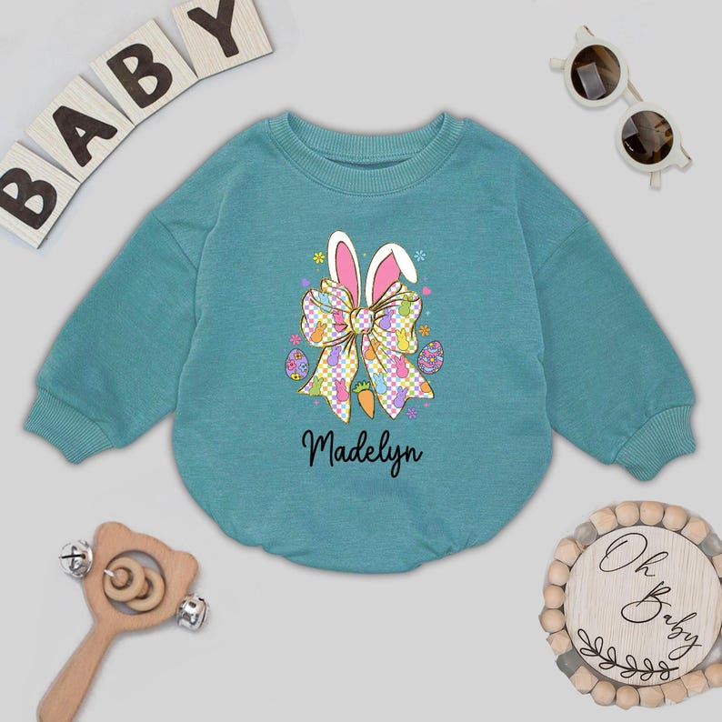 Personalized Coquette Bunny Baby Romper, Custom Name Easter Rabbit ...