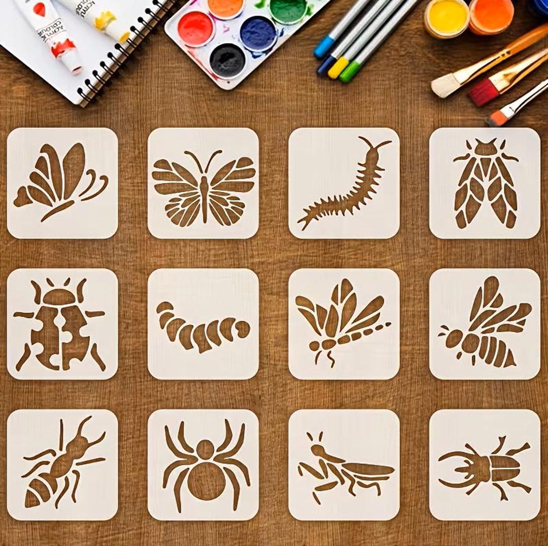 Set of 12 Kids Insect Drawing Stencils | Reusable 3 Inch Craft ...