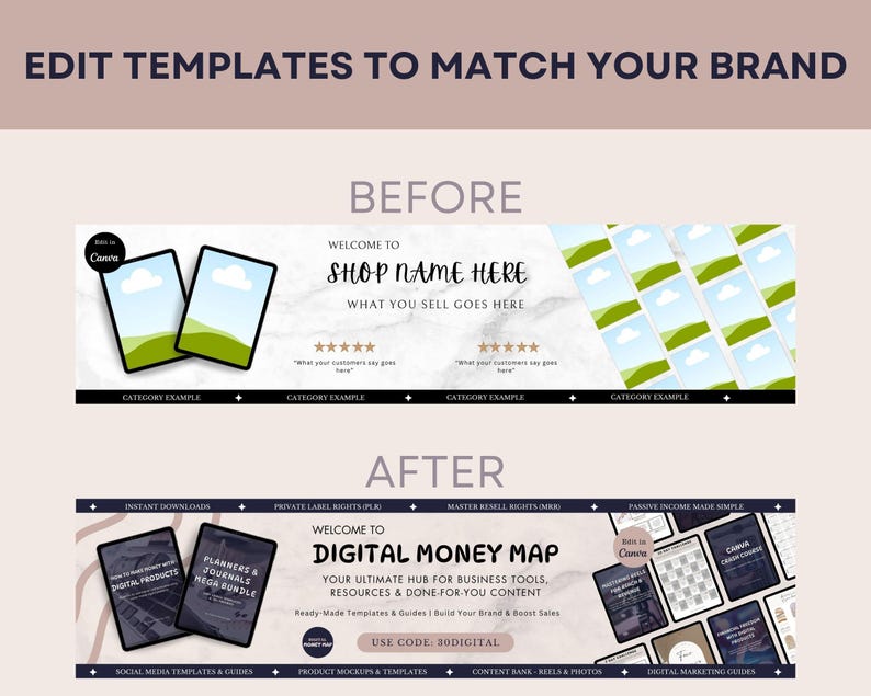 Etsy Shop Banner Template Bundle, 38 Editable Canva Banners & Mockups ...