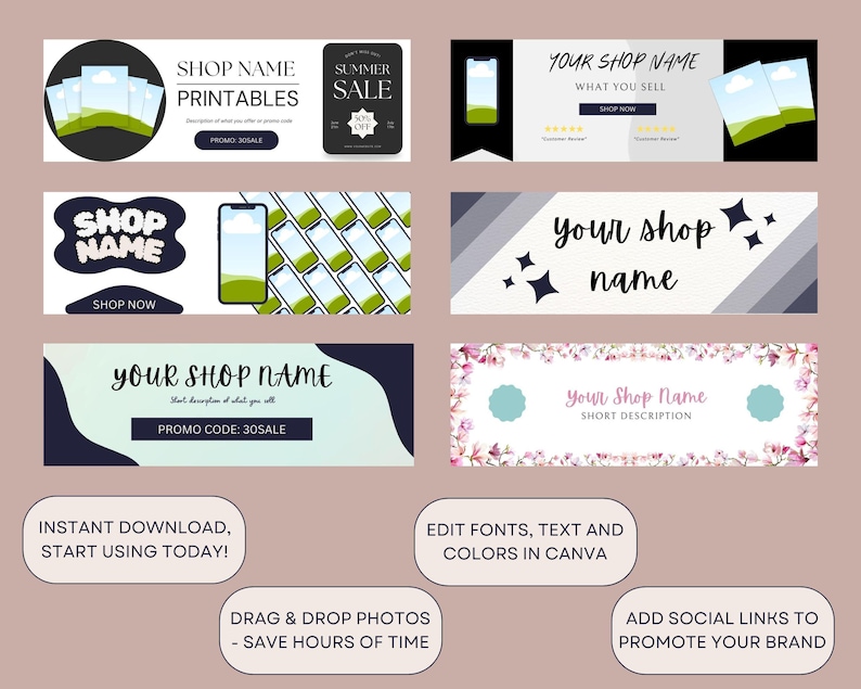 Etsy Shop Banner Template Bundle, 38 Editable Canva Banners & Mockups ...