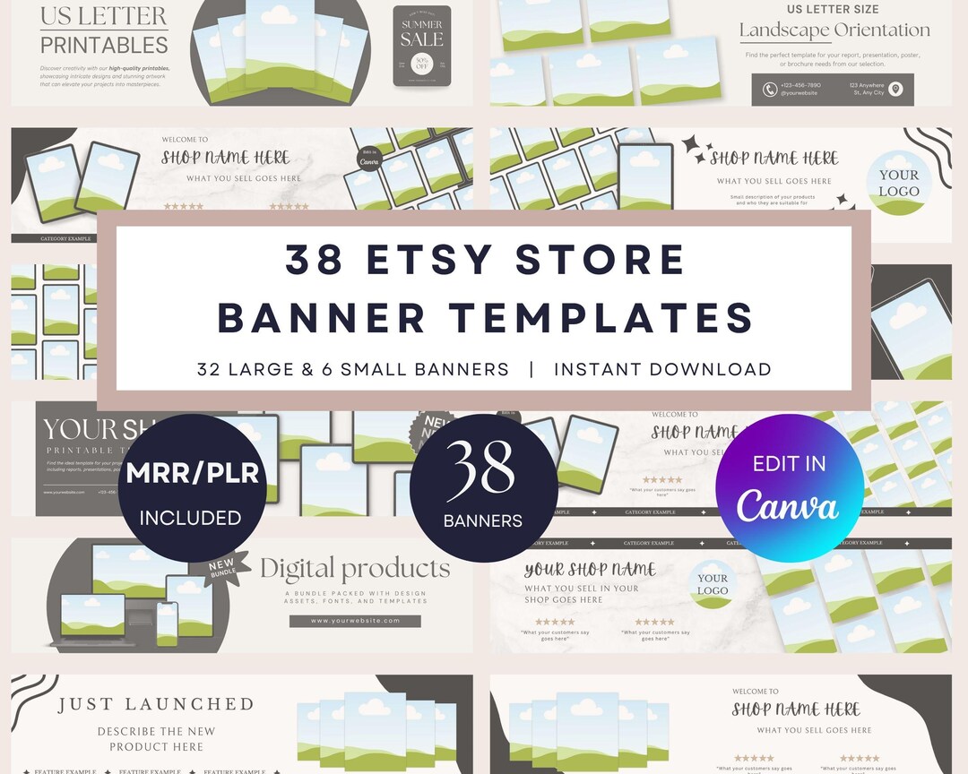 Etsy Shop Banner Template Bundle, 38 Editable Canva Banners & Mockups ...
