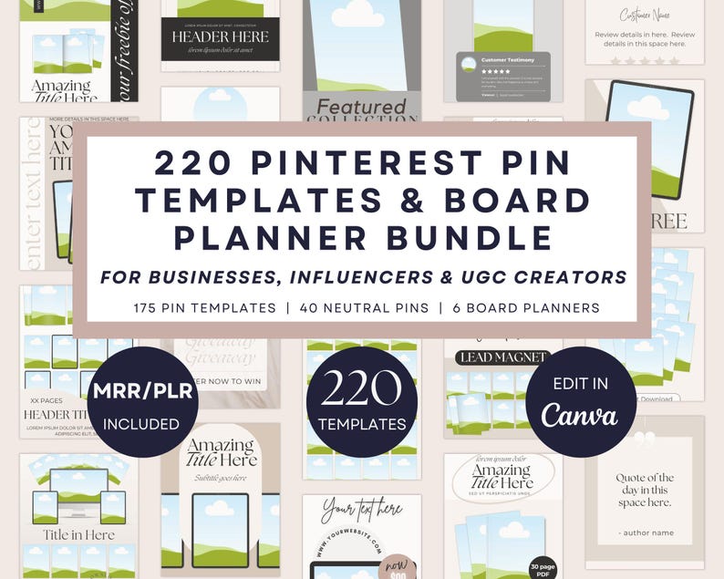 220 Pinterest Pins Canva Templates, Pinterest Board Planner Bundle ...