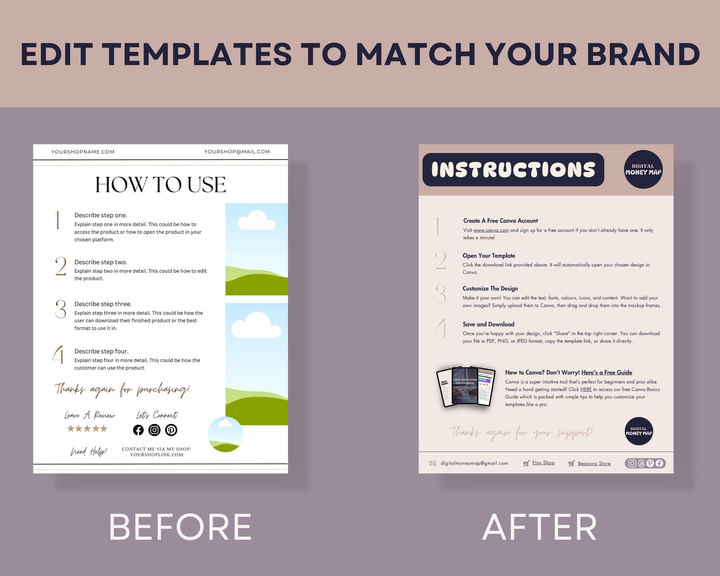 Digital Download Instructions Template for Etsy Sellers, Editable Canva ...