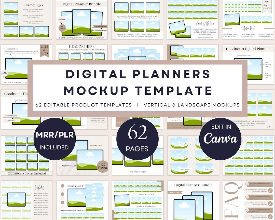 62 Canva Editable Mockup Templates for Digital Planners, Etsy Listing ...