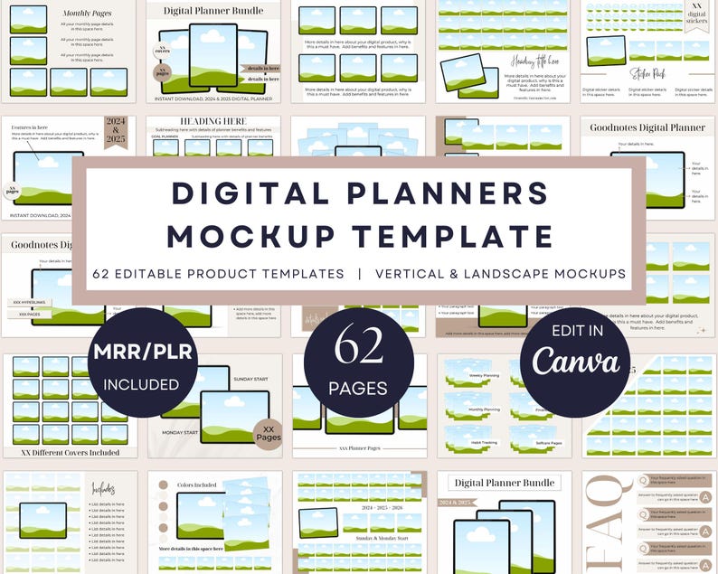 62 Canva Editable Mockup Templates for Digital Planners, Etsy Listing ...