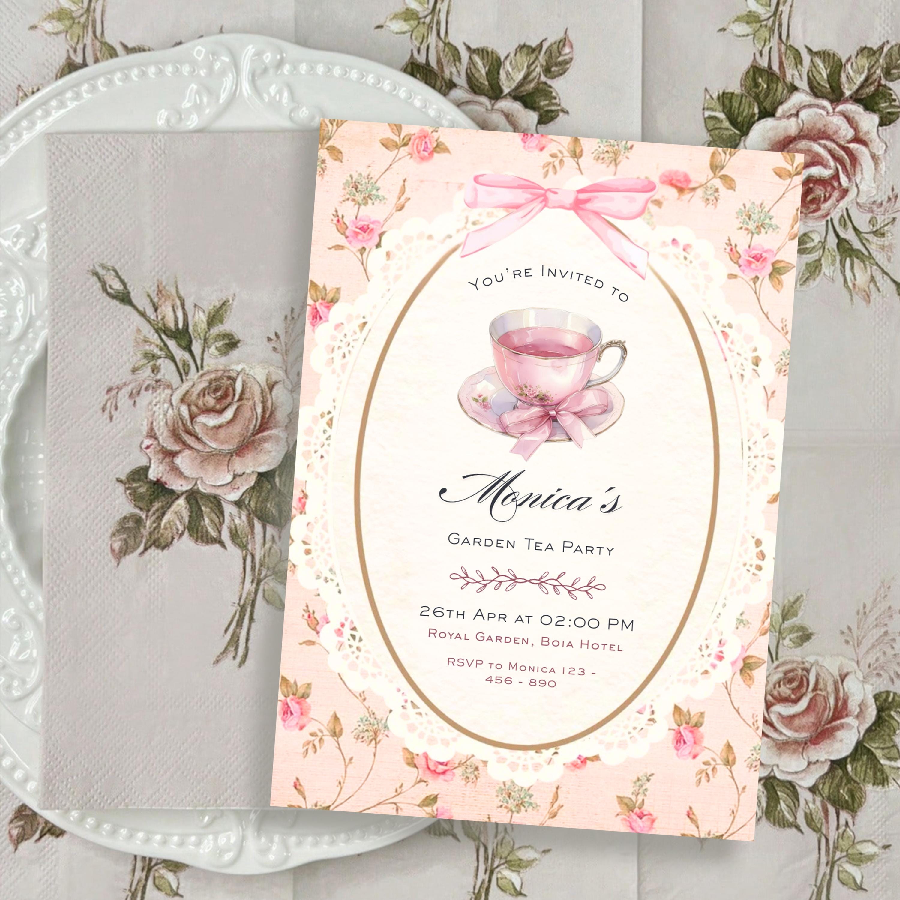 Editable Garden Tea Party Invitation | Vintage Tea Party Birthday ...