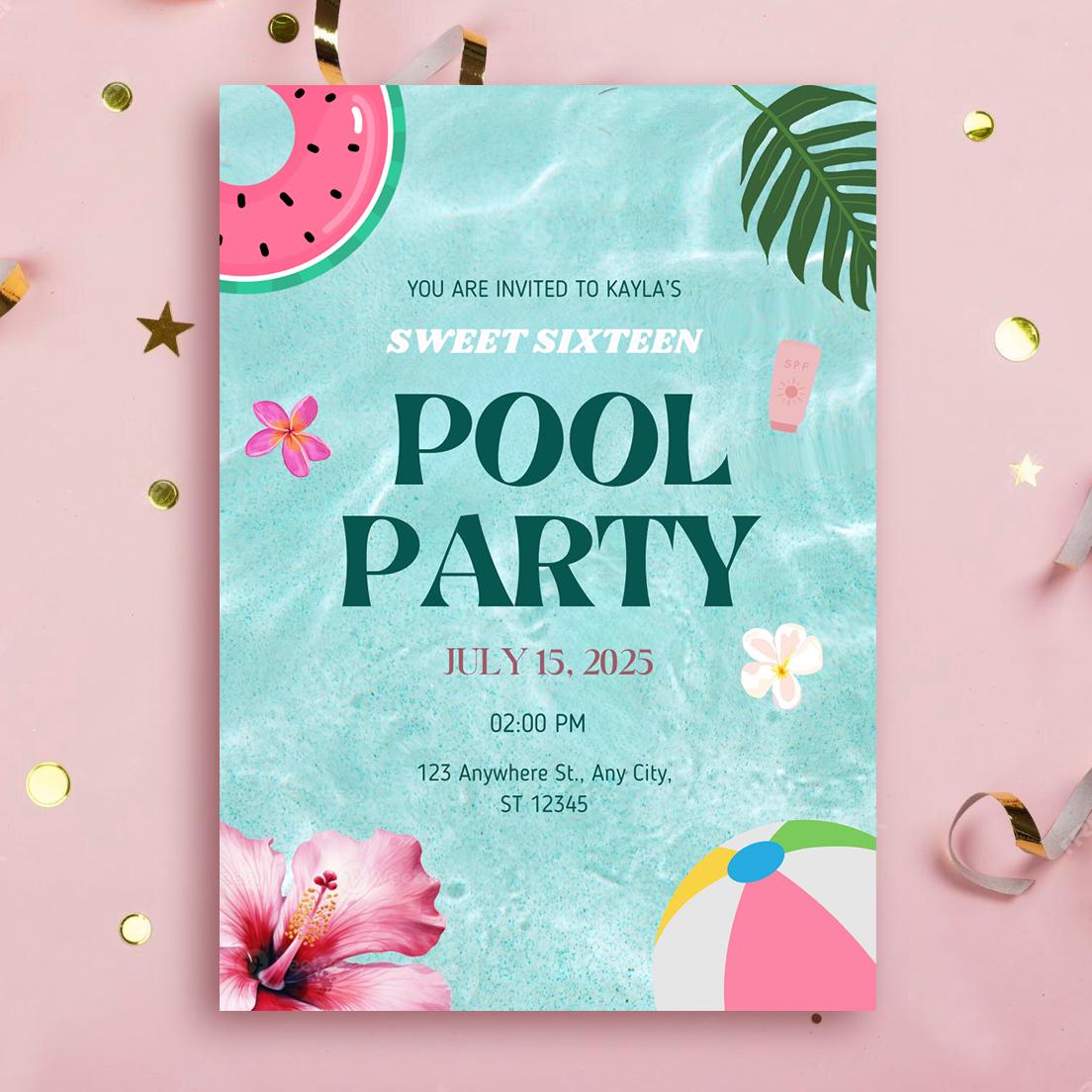 Editable Pool Party Invitation | Sweet Sixteen Birthday | Summer Canva ...