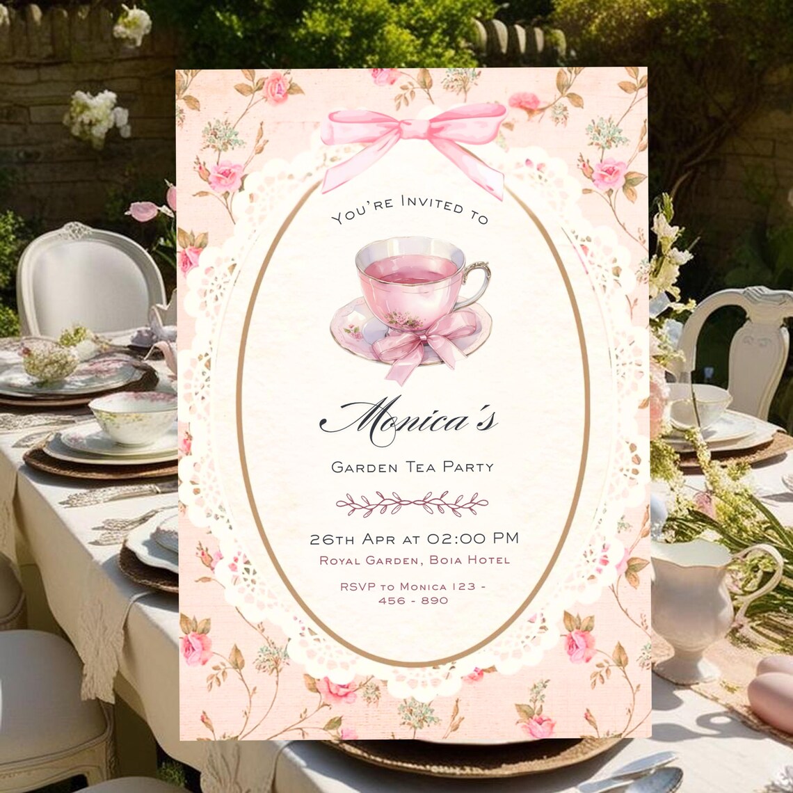 Editable Garden Tea Party Invitation | Vintage Tea Party Birthday ...