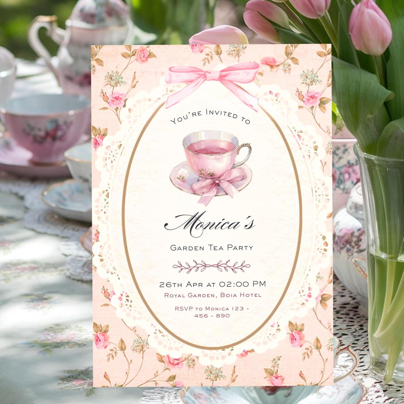 Editable Garden Tea Party Invitation | Vintage Tea Party Birthday ...