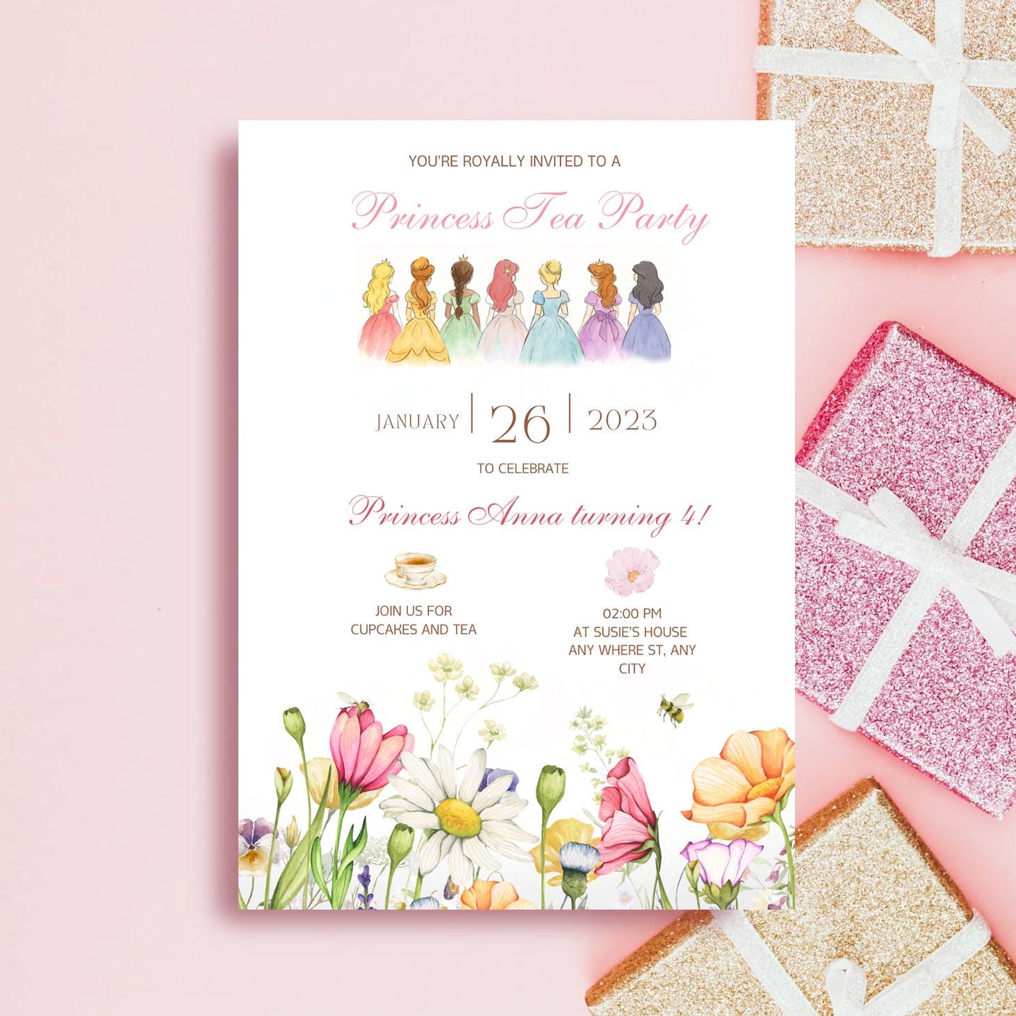 Editable Princess Tea Party Invitation | Royal Birthday Canva Template ...