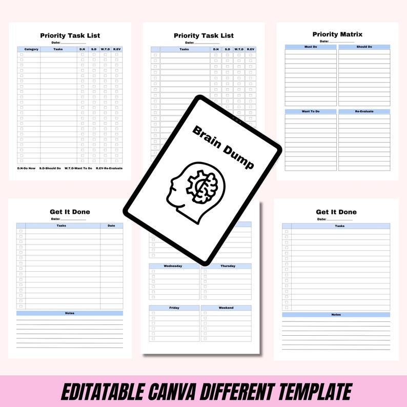 Editable ADHD Brain Dump Template, ADHD Daily Planner, Productivity ...