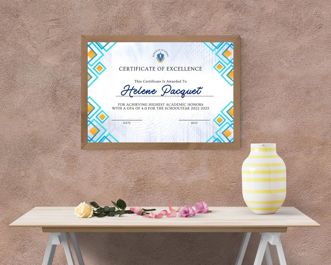 Editable Certificate of Excellence Template: Printable Award (instant ...