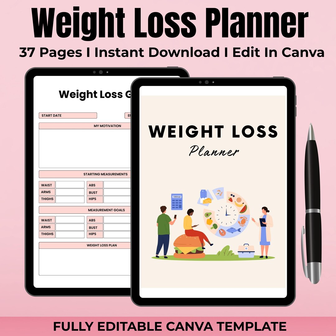 Weight Loss Planner Printable | Fitness and Health Journal, Food Diary ...