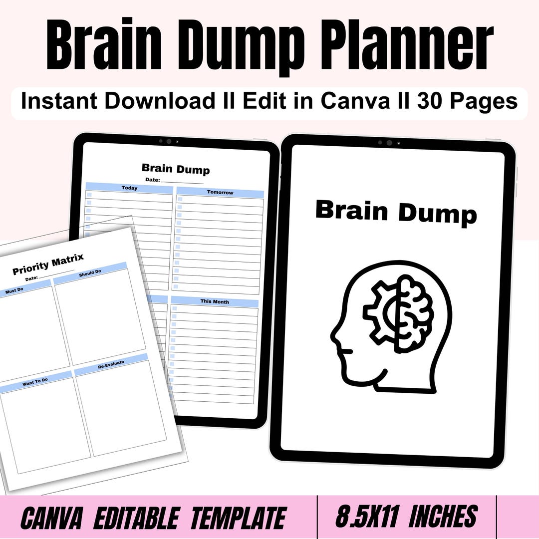 Editable ADHD Brain Dump Template, ADHD Daily Planner, Productivity ...