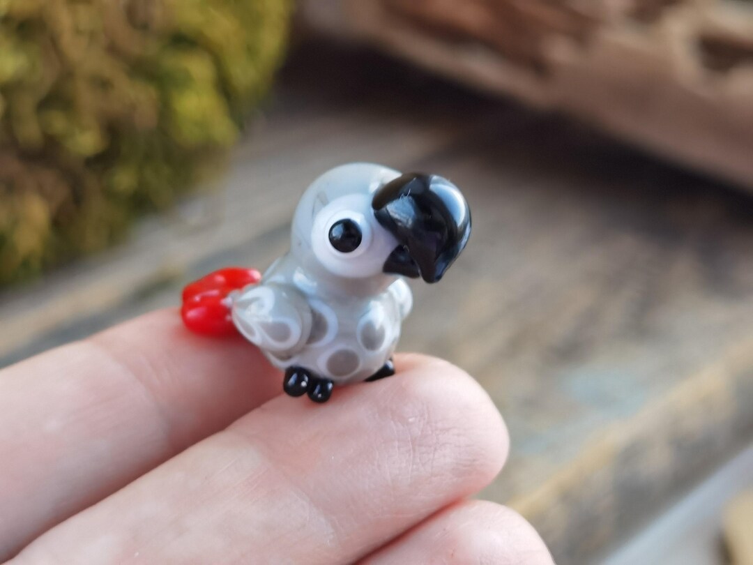 GLASS FIGURINES African Grey Parrot Figurine Miniature Parrot Figurine ...