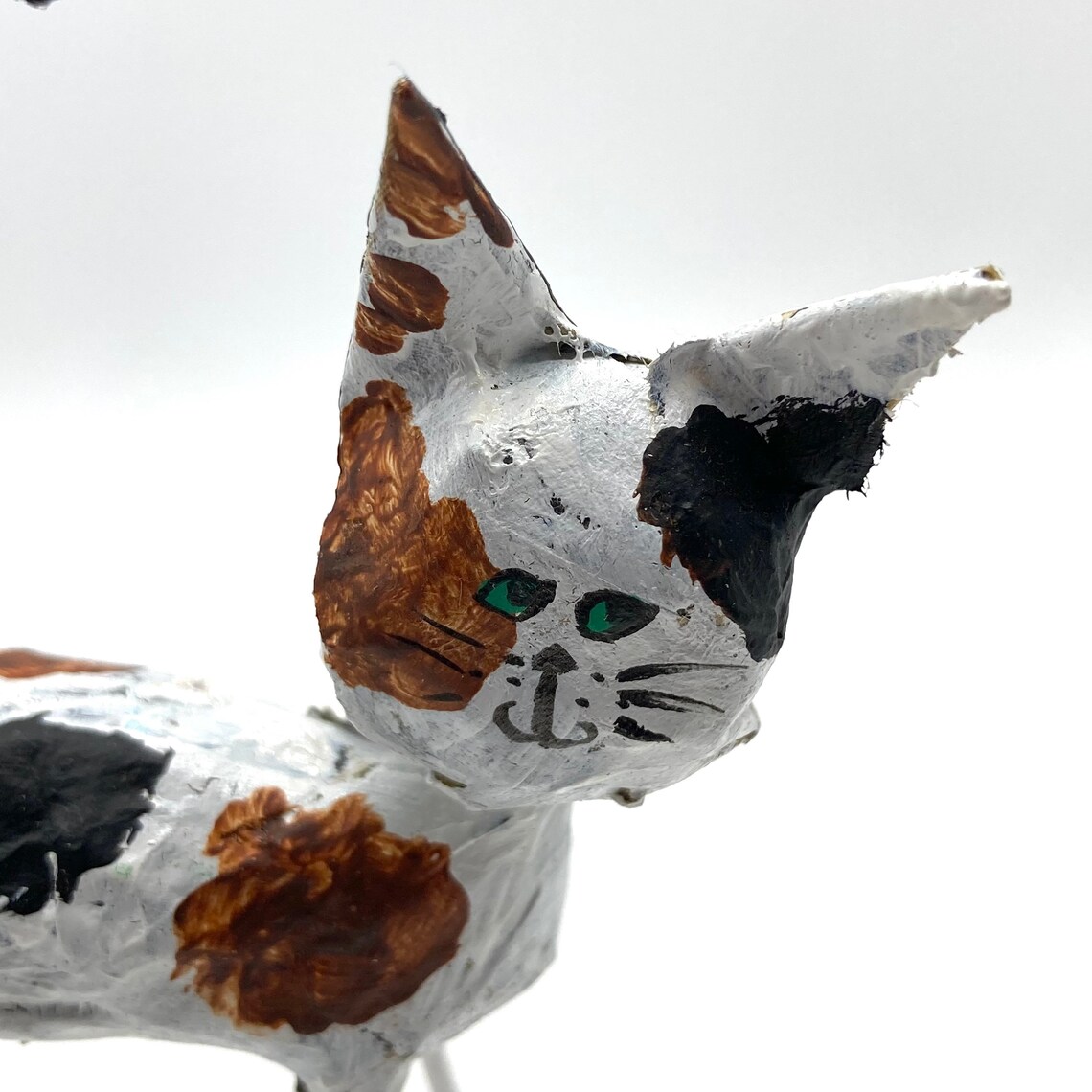 Little Paper Mache Moggy Cat. White Cat With Black and Brown - Etsy