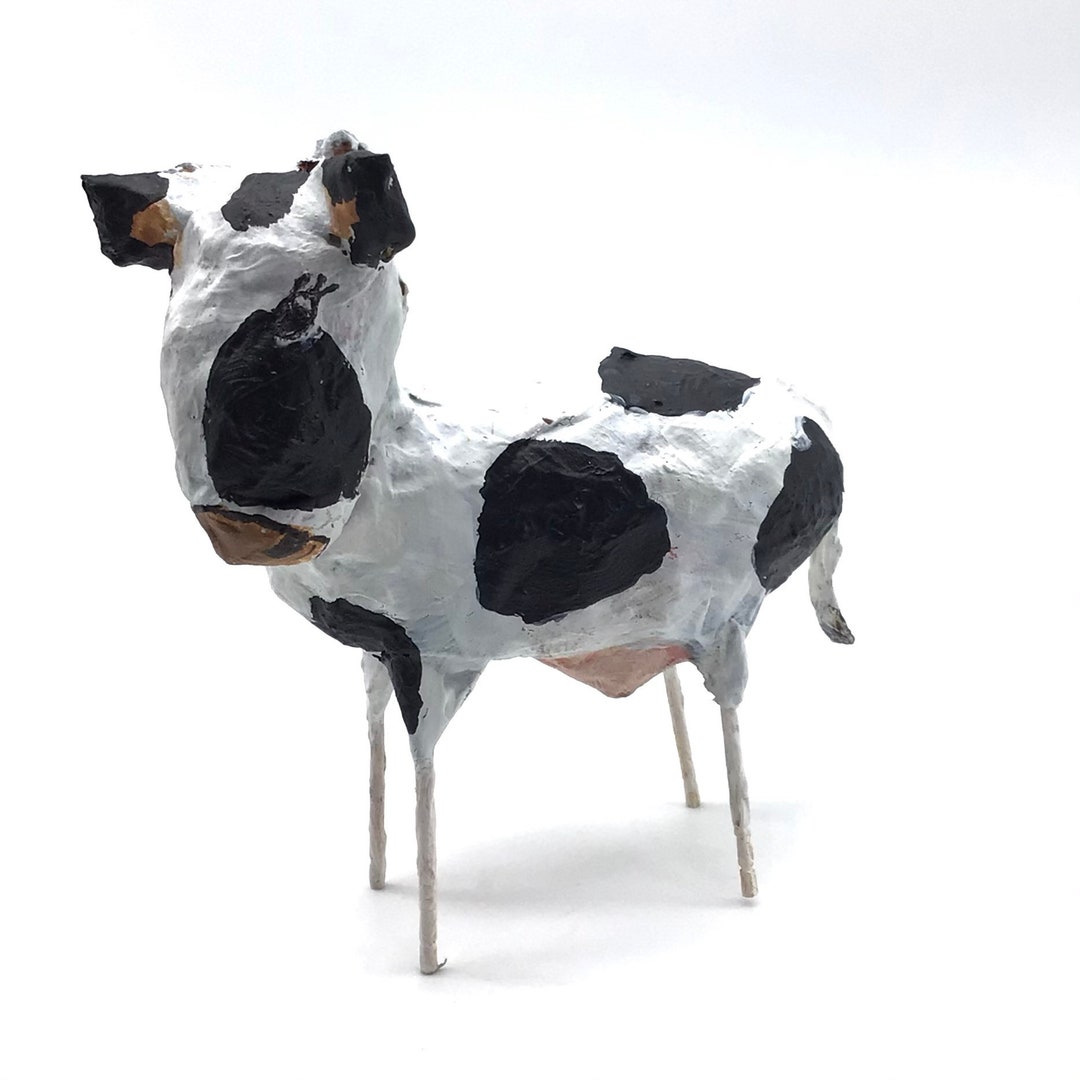 Paper Mache Cow. Handmade Recycled Paper Farm Animal Figure - Etsy