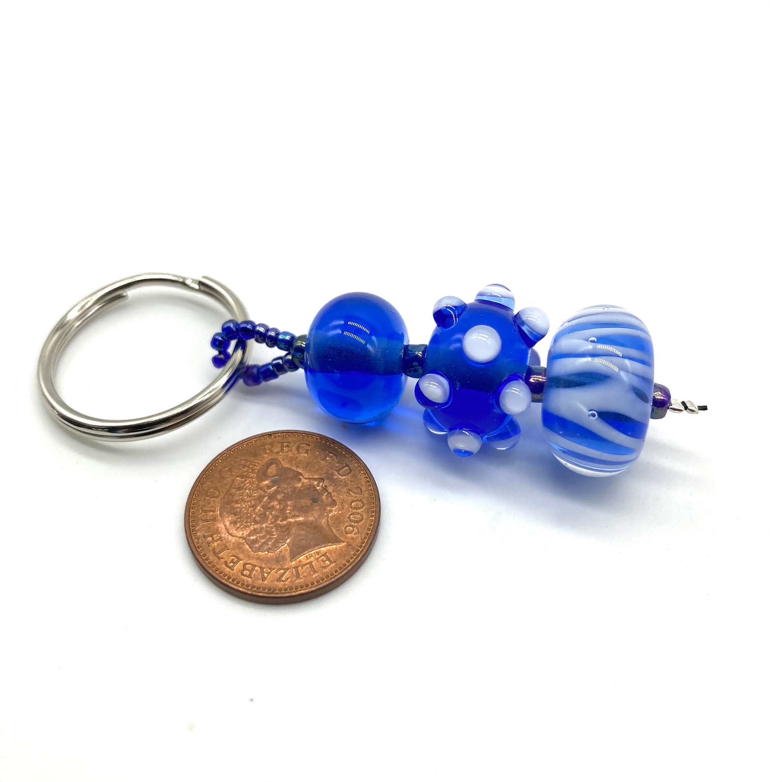Handmade Blue Glass Bead Key Ring Key Chain or Bag Charm. 3 ...