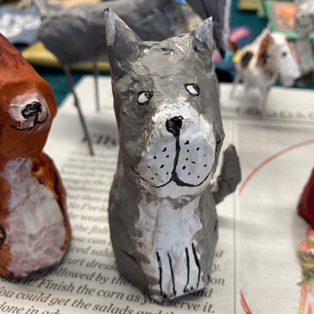 Paper Mache Dog Figure. Handmade and Hand Painted Grey Bulldog - Etsy