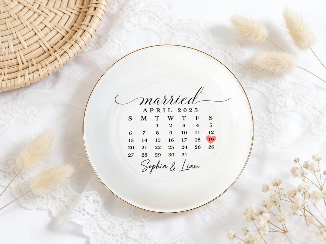 Personalized Wedding Ring Dish, Custom Date Calendar Trinket Tray ...