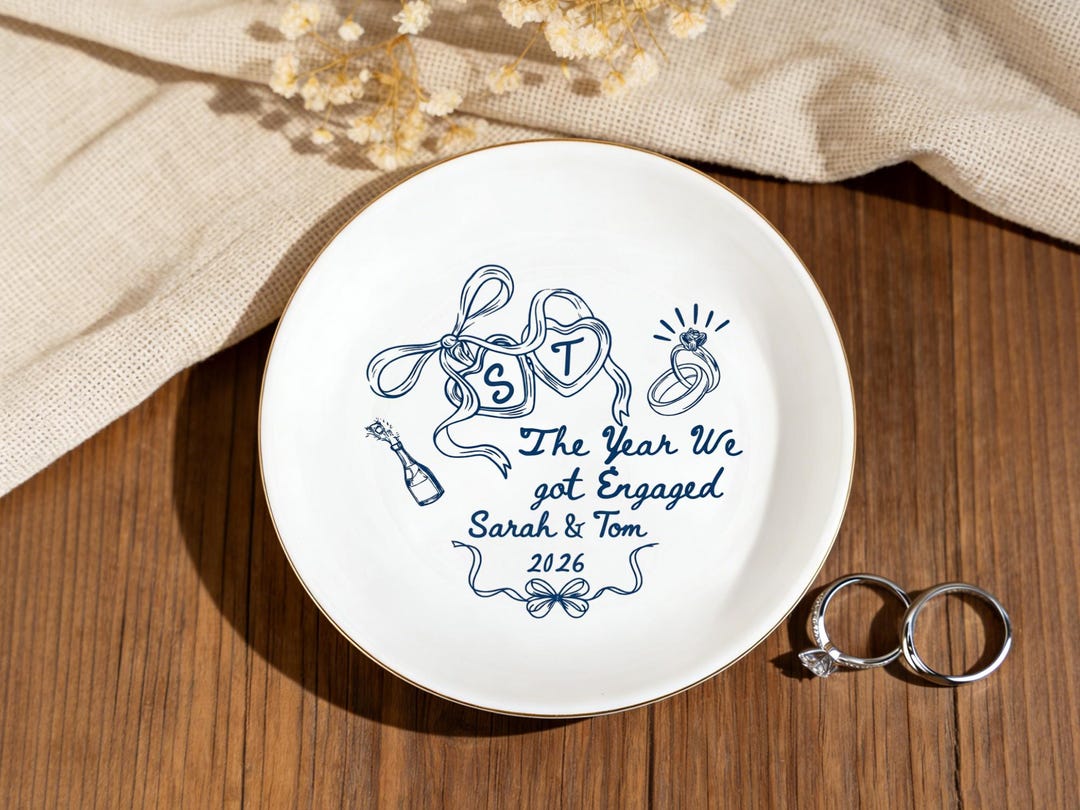 Personalized Engagement Ring Dish, Custom Names and Year Ceramic ...