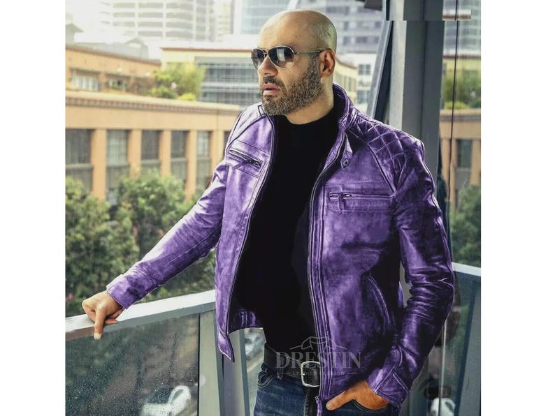 Men’s Purple Leather Jacket Stylish Slim Fit Biker Motorcycle Real ...