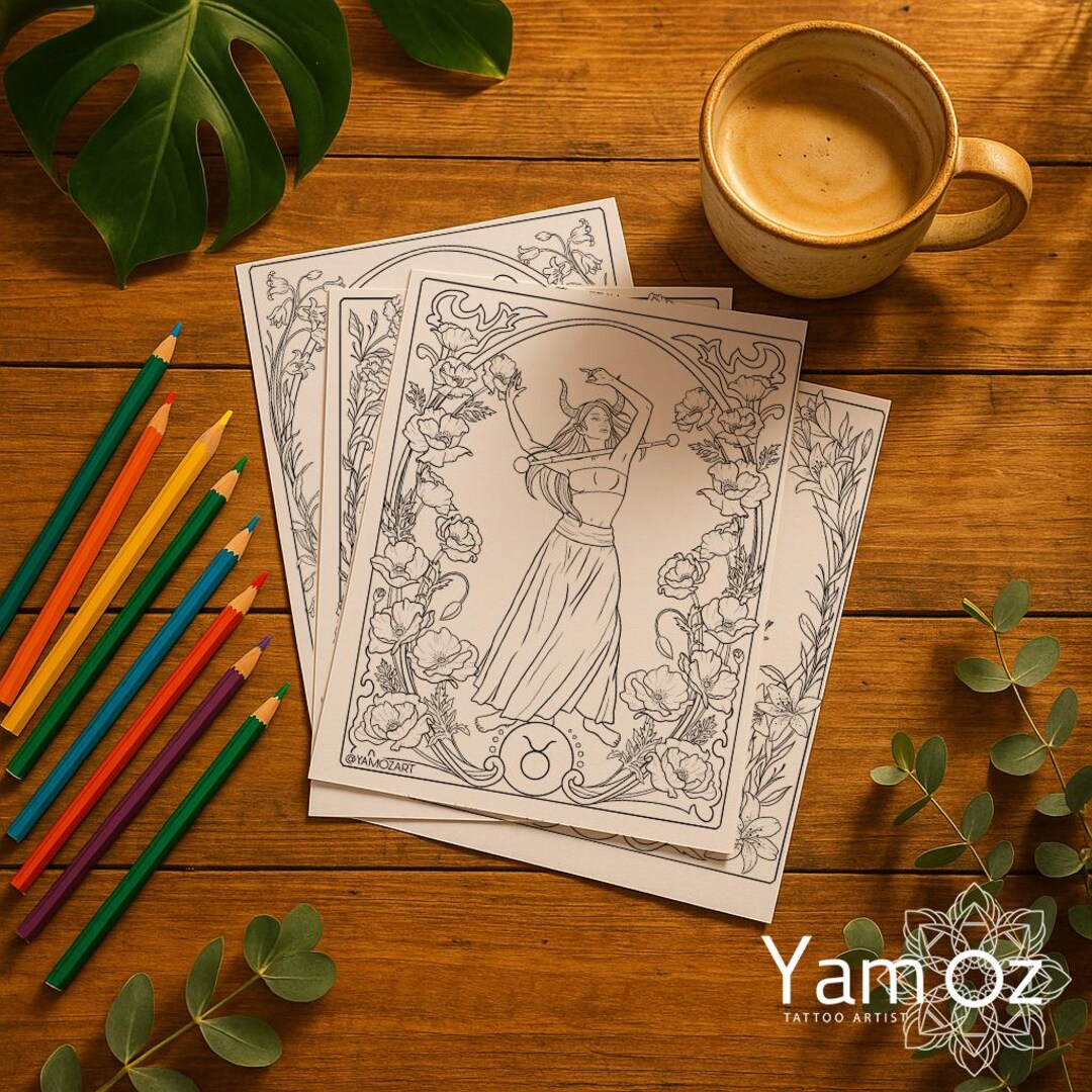 Zodiac Flow Coloring Page Bundle – Aries, Taurus, and Libra | Printable ...