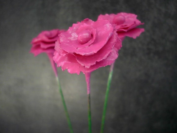 Items similar to Set of 3 Fuschia Flowers - Decoration - Home decor ...