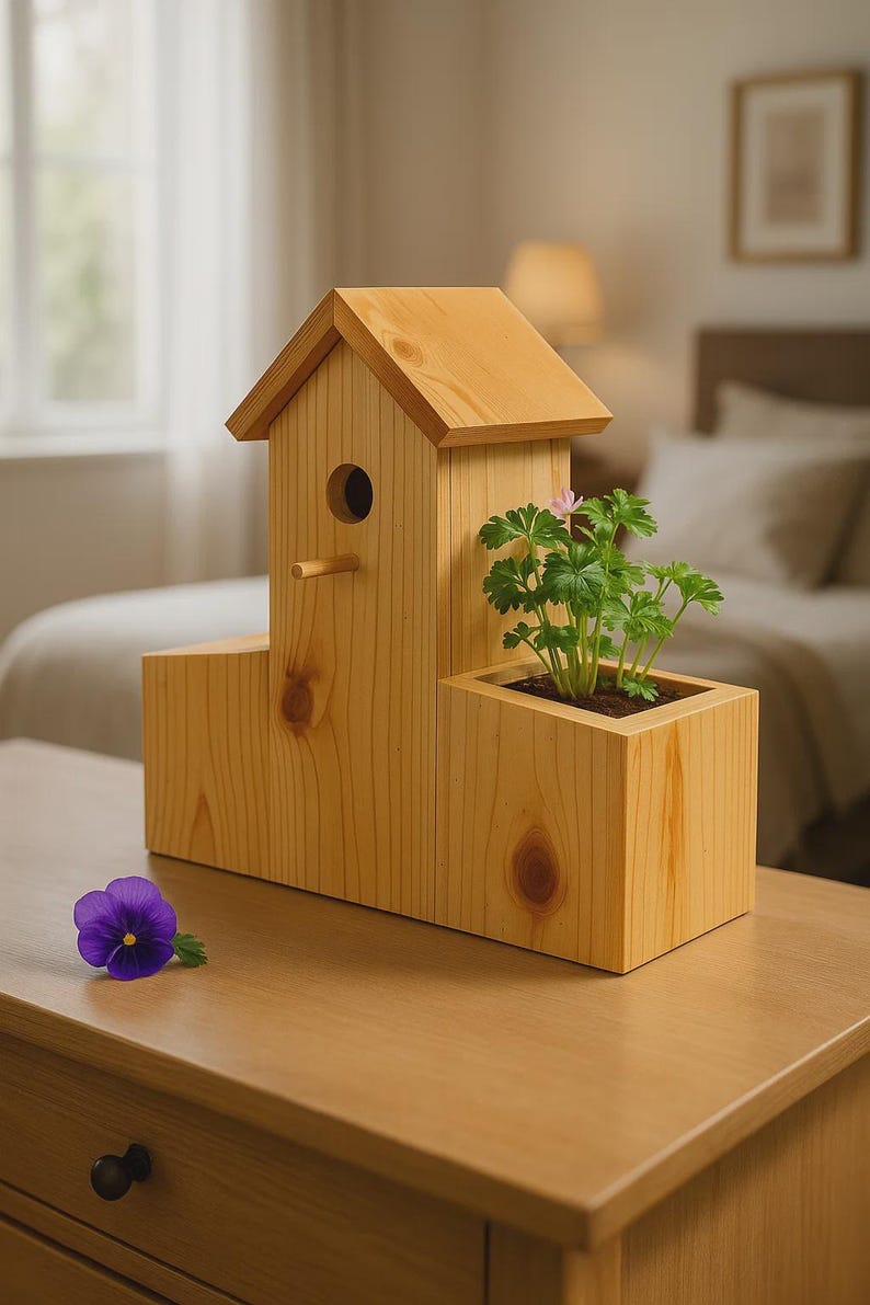 Handcrafted Wooden Birdhouse Planter Combo With Dual Flower Boxes ...