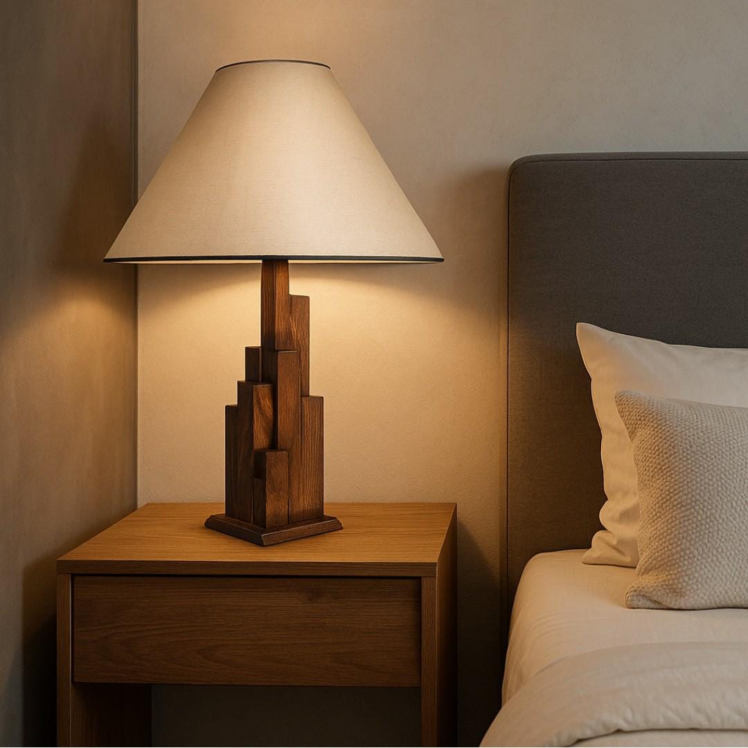 Modern Rustic Wooden Table Lamp With Black Lampshade, Handcrafted ...
