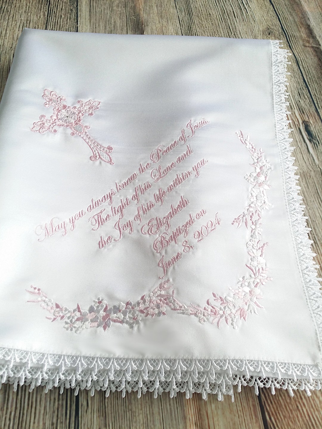 Ivory Baby Baptism /christening Blanket With Delicate Flower Embroidery ...