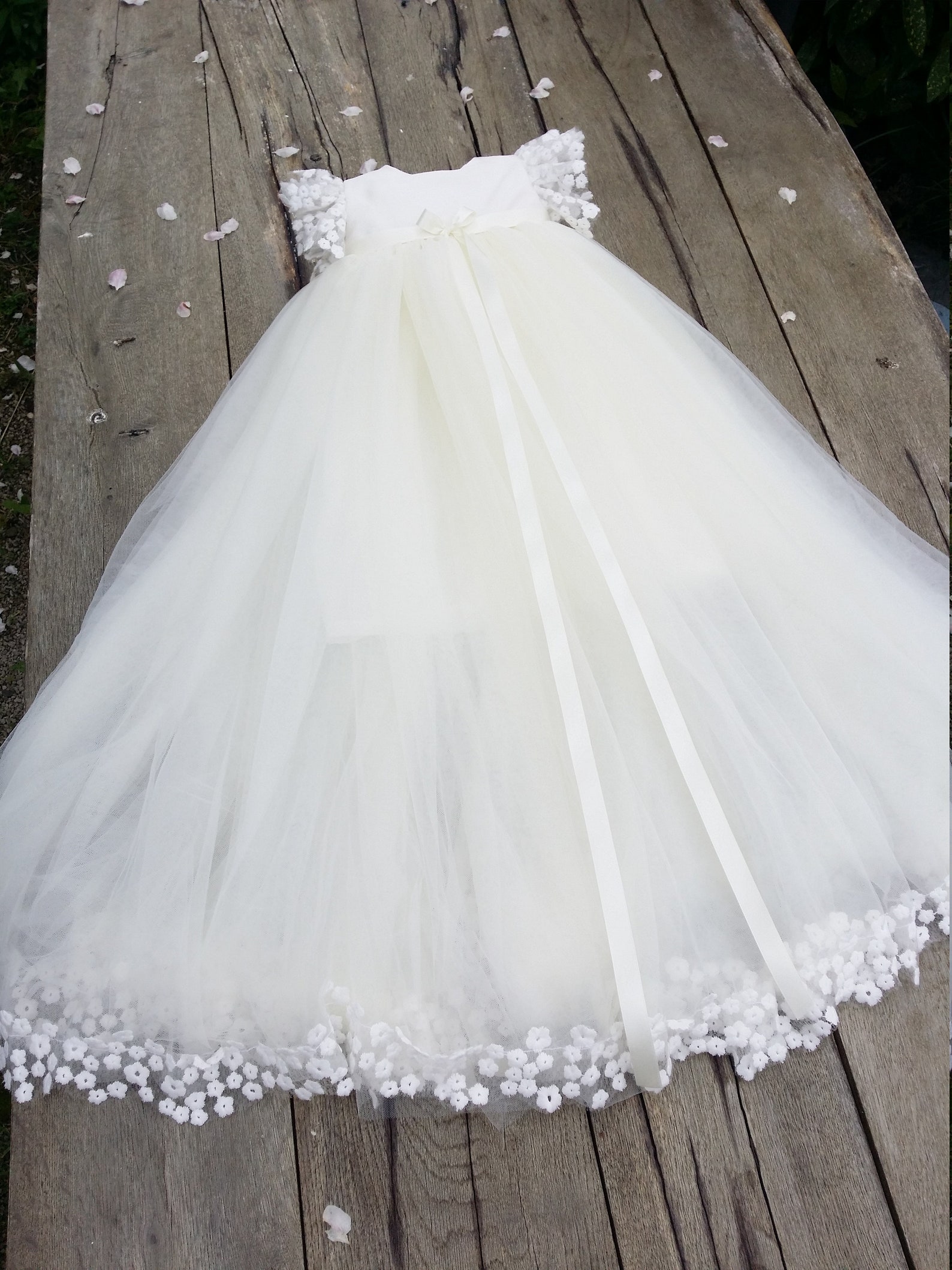 Princess Meadow Pale Ivory Christening Dress Gown in Silk Tulle and ...