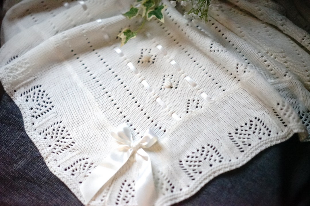 Pointelle Knitted New Baby Baptizm Christening Blanket With ...
