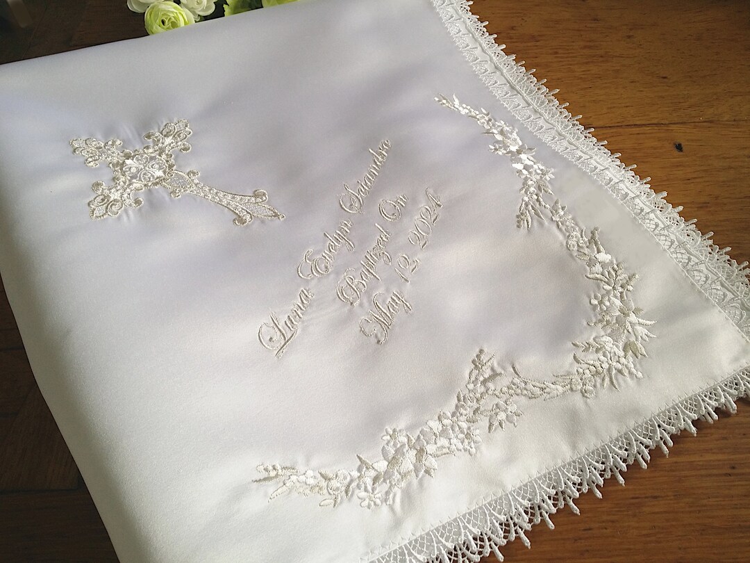 Ivory Baby Baptism /christening Blanket With Delicate Flower Embroidery ...