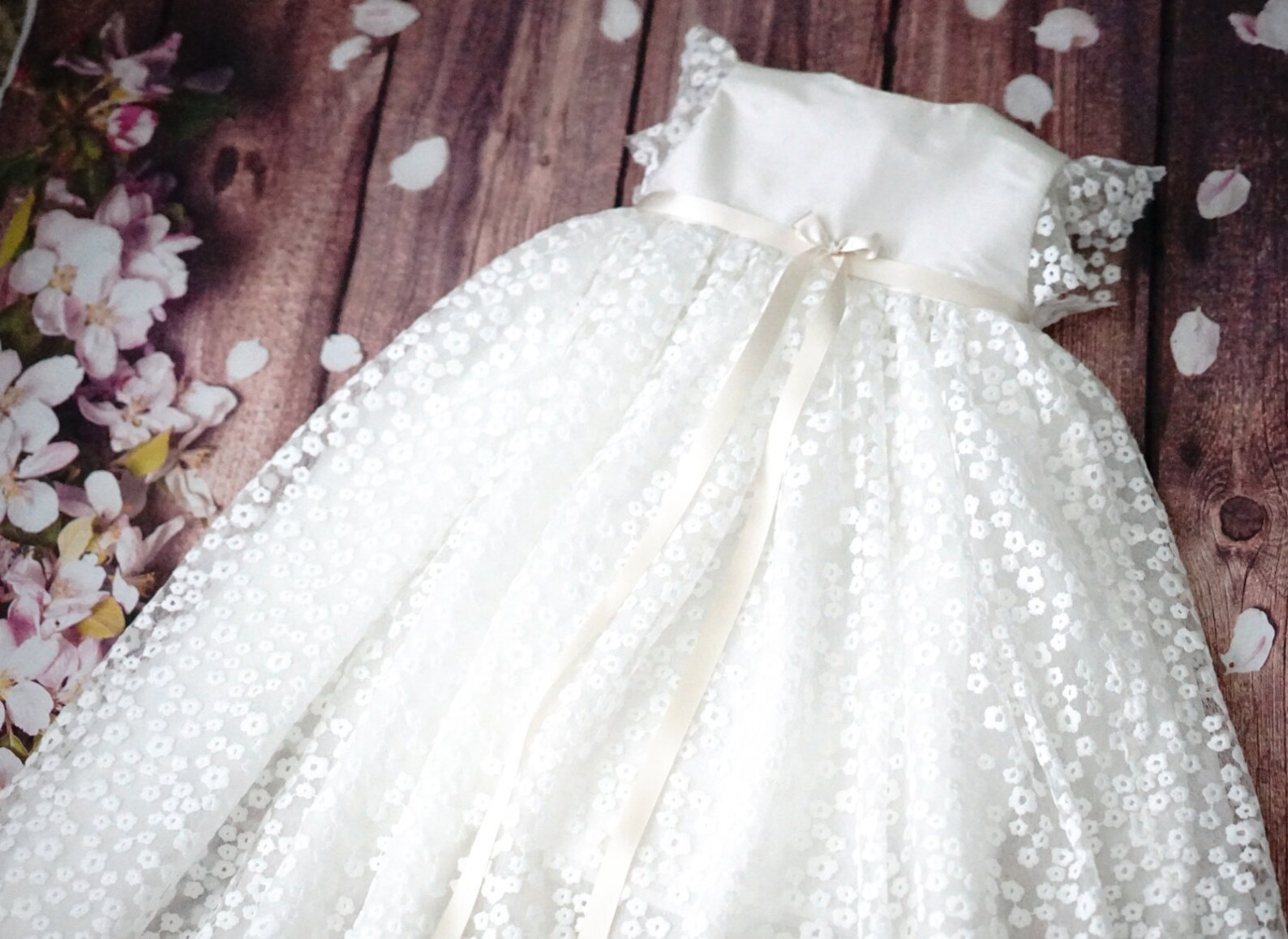 Princess Meadow Pale Ivory Christening Flower Girl Dress Gown in Silk ...