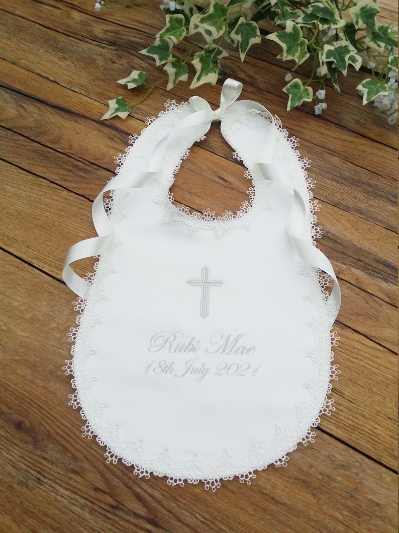 White Cream or Ivory Baby Baptizm Baptism Christening Bib Personalized ...